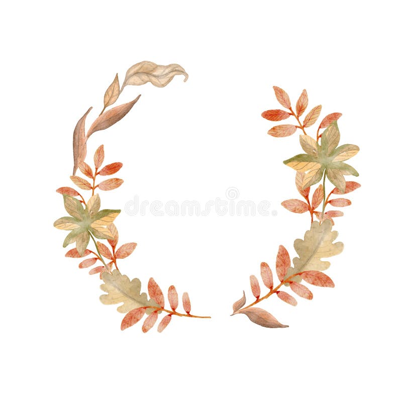Wedding Monogram Watercolor Leaves. Watercolor Leaf Round Frame Hand ...