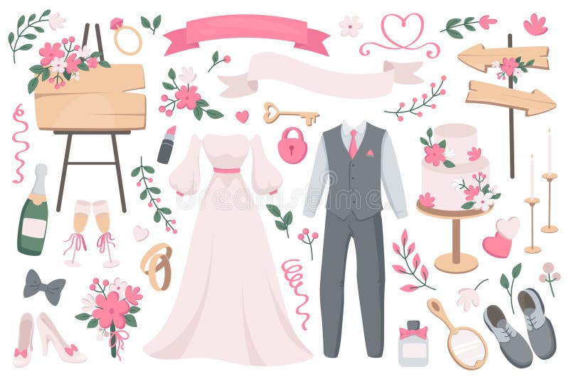 Wedding Objects Mega Set in Graphic Flat Design. Vector Illustration ...
