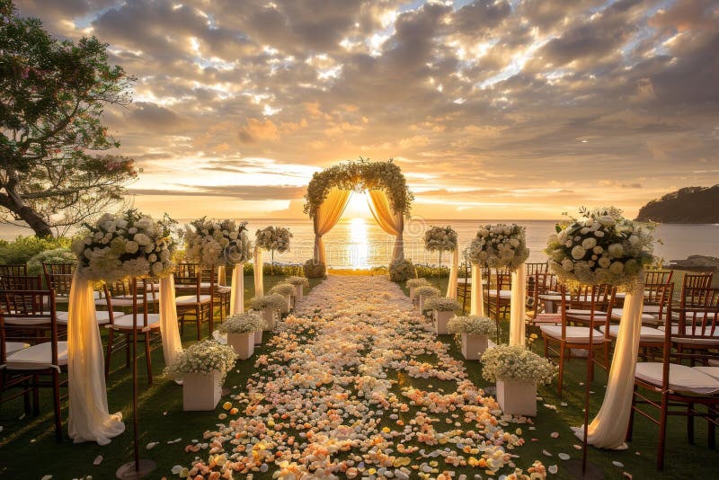 Wedding Outdoor on Beach with Sunset. Generative AI Stock Photo - Image ...