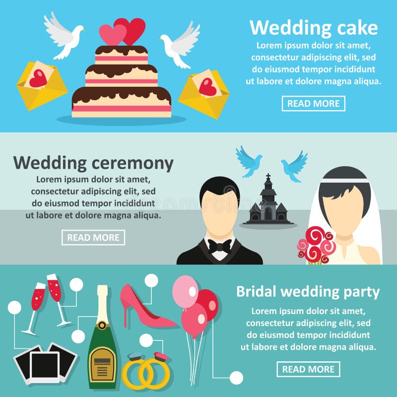 Wedding Party Banner Horizontal Set, Flat Style Stock Vector ...