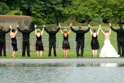 Wedding Party Hands Up Outdoors. Editorial Stock Image - Image of unity ...