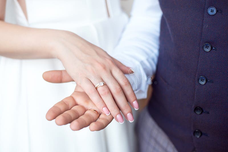 Wedding Photo Couple Holding Hands In Hands Wedding Rings Stock Image
