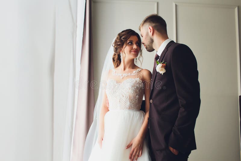 Wedding Photo Session in the Studio the Bride and Groom. Stock Image ...