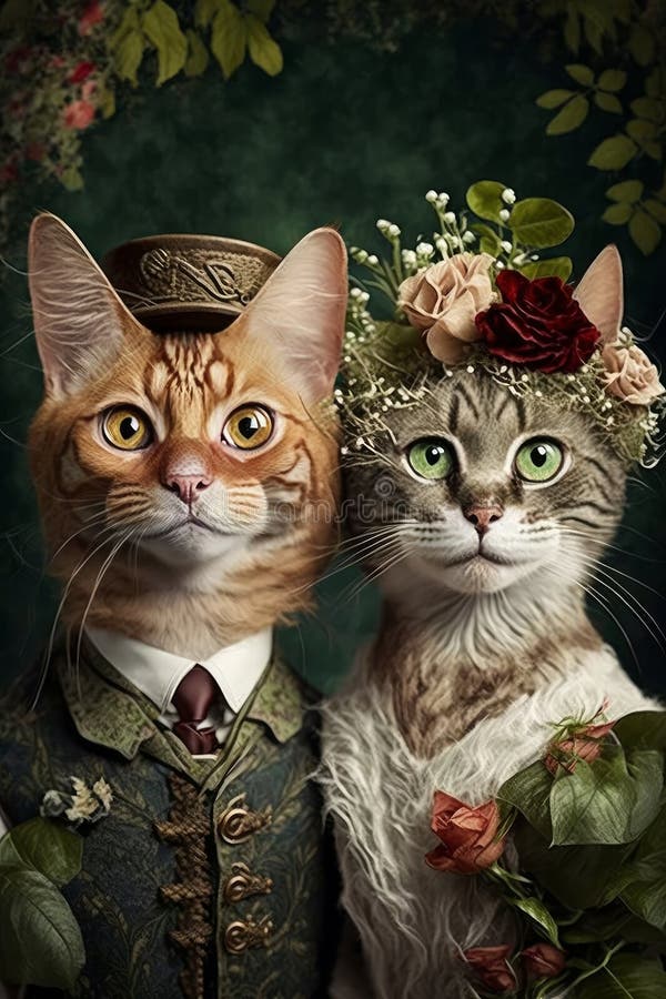 Wedding Photograph of Couple Cats Stock Illustration - Illustration of ...