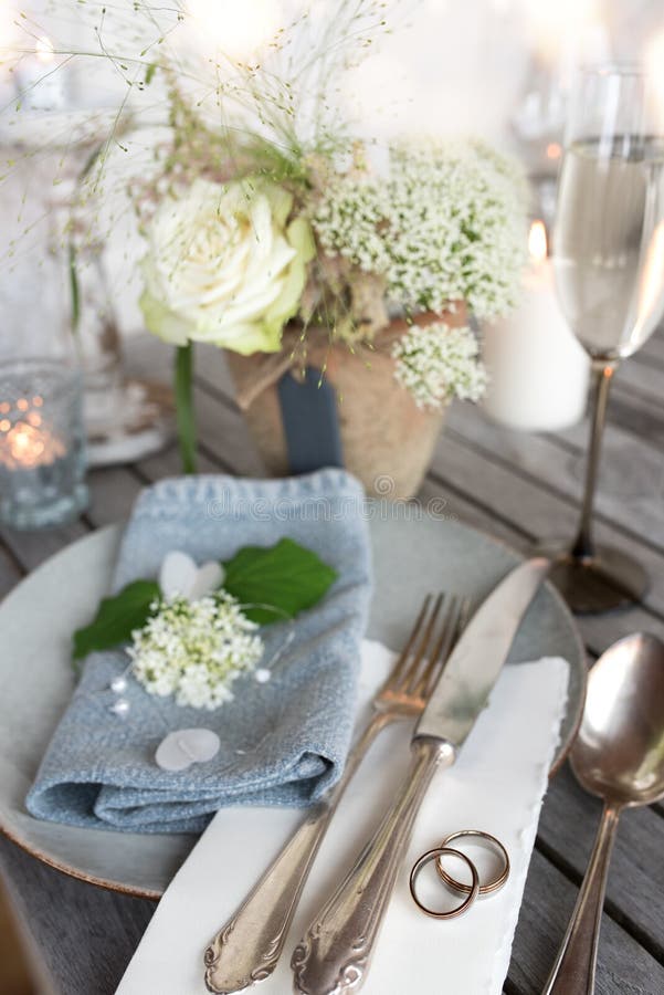 Wedding Place Setting in Vintage Style Stock Image - Image of rings ...
