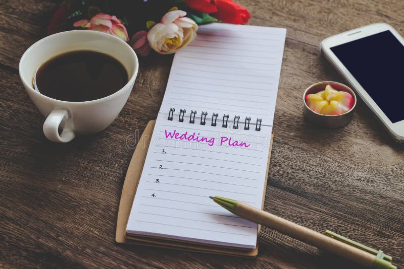 Wedding Plan Text on Book Note with Cup of Coffee, Stock Image - Image ...