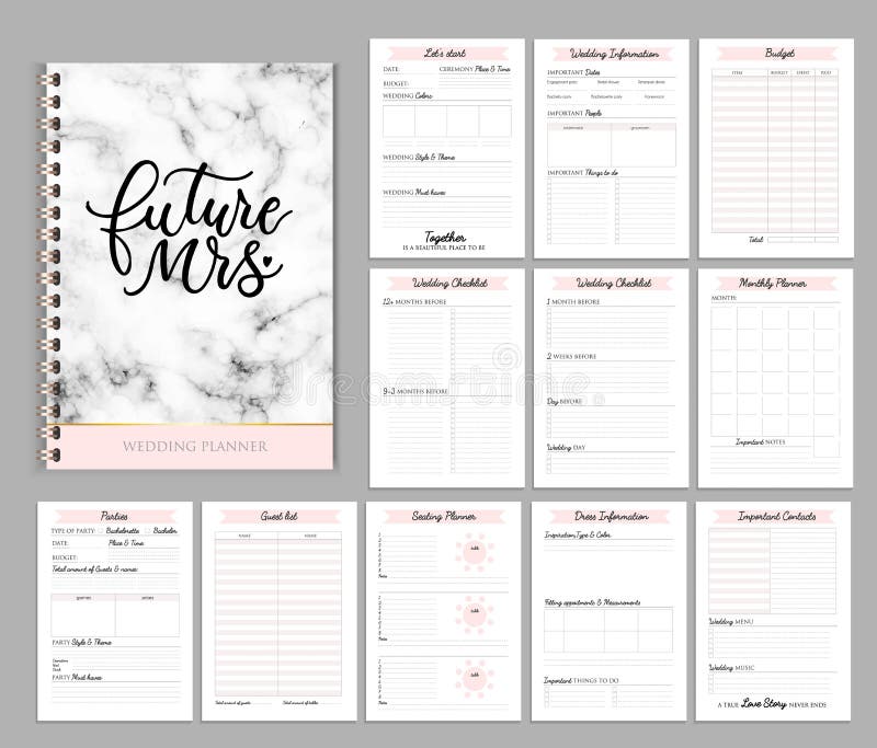 Wedding Planner Printable Design with Checklists, Important Date, Notes ...