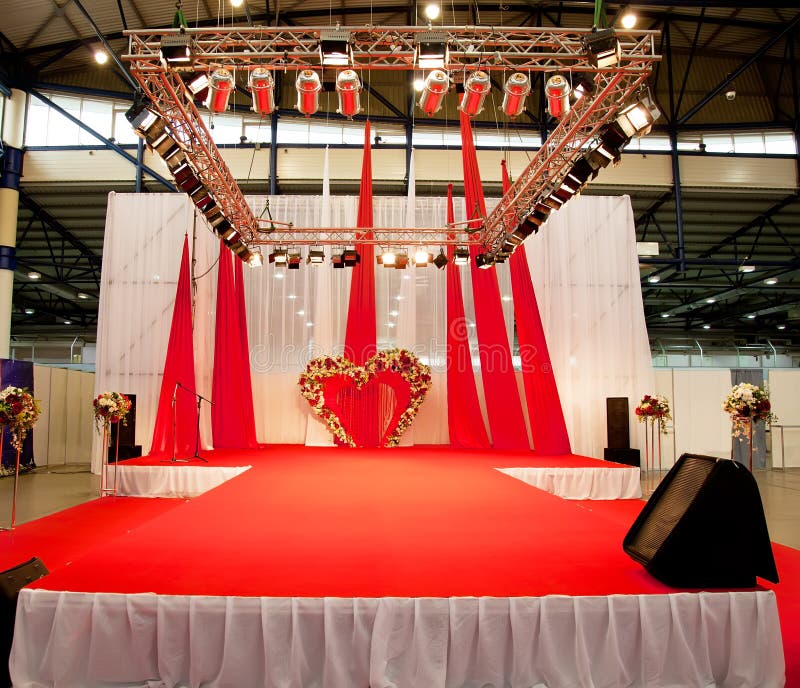 Wedding Podium Covered with Red Carpet Stock Photo - Image of designer ...