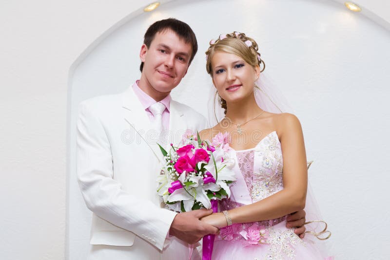 Bride and Groom in Wedding Attire Stock Image - Image of dress, husband ...