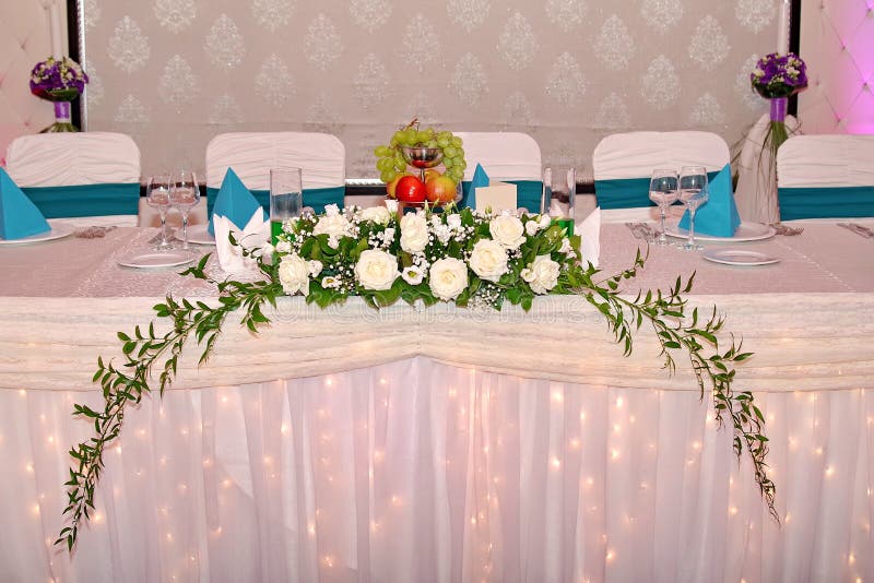 Wedding Presidium in Restaurant, Copy Space. Banquet Table for ...