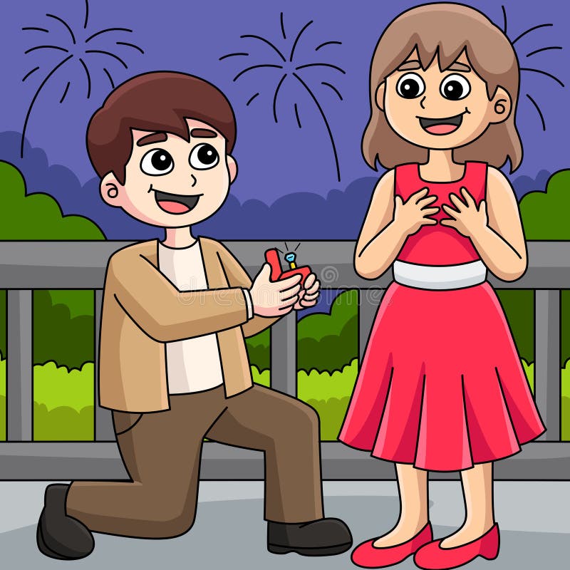 Wedding Proposal Colored Cartoon Illustration Stock Vector ...