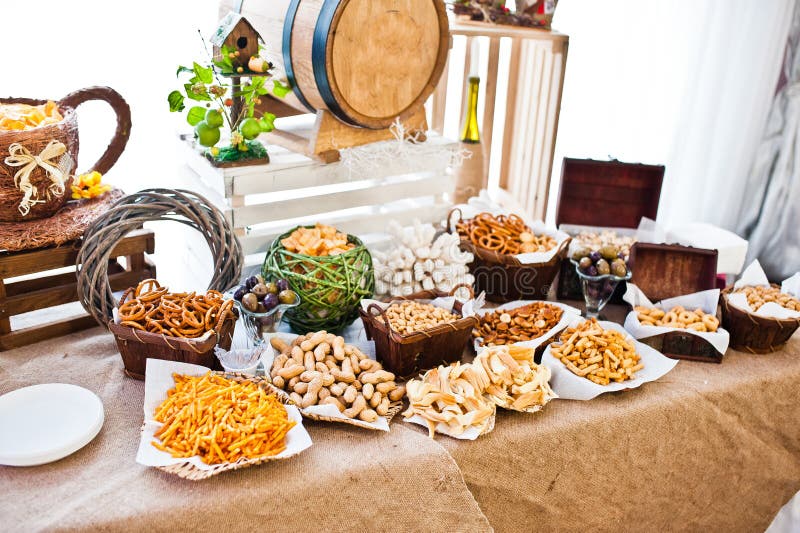 Wedding Reception Catering Table with Different Snaks. Stock Photo ...