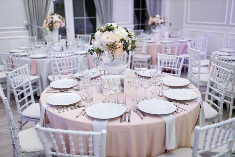 Wedding Reception Round Table Decoration Restaurant Stock Image - Image ...