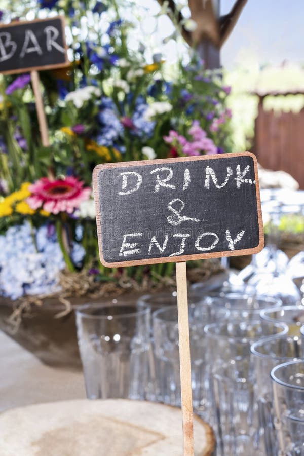 Wedding Reception Table with Blackboard Label Stock Photo - Image of ...