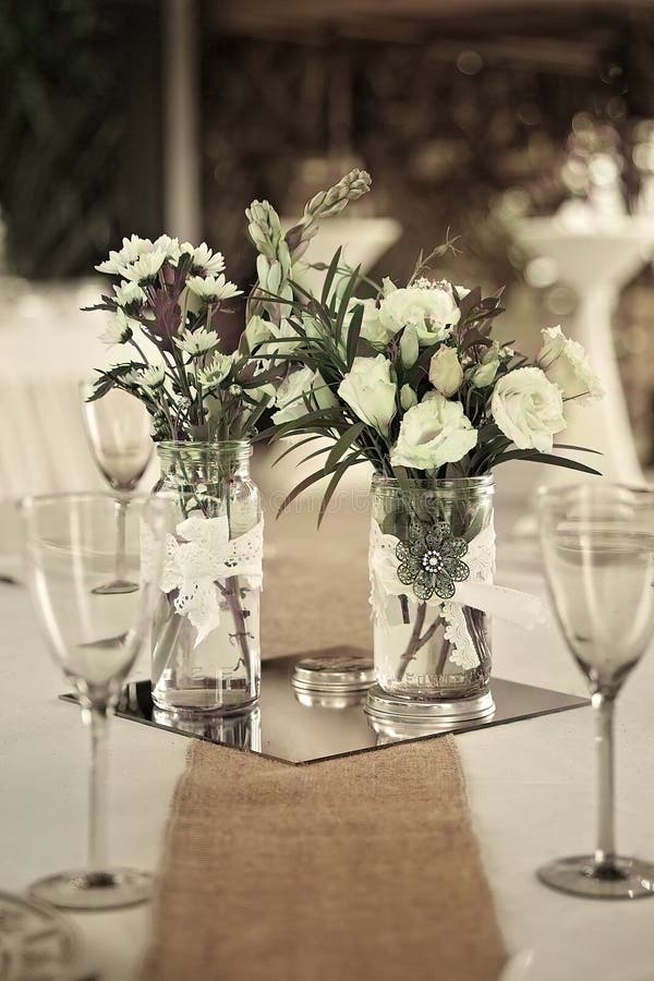 Wedding Reception Table Centerpieces Stock Photo - Image of dinner ...
