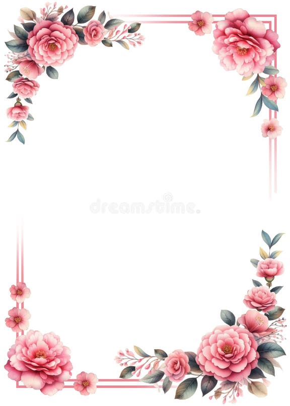 Wedding Rectangular Square Pink Frame Wreath with Roses and Camellia ...