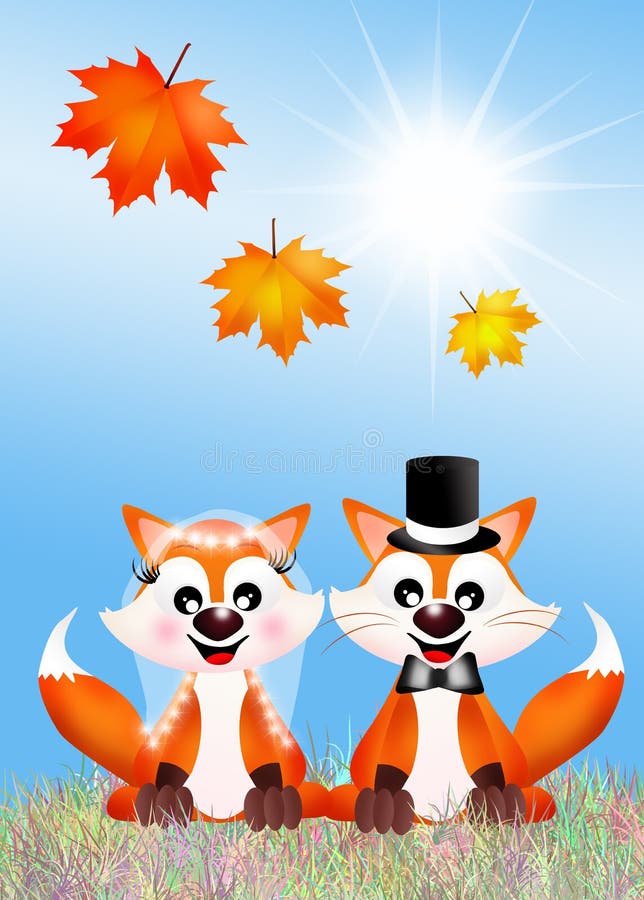 Wedding of red fox stock illustration. Illustration of mascot - 42133465