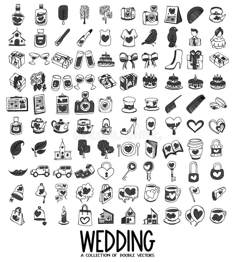 Wedding Related Doodle Vector Icon Set. Drawing Sketch Illustration ...