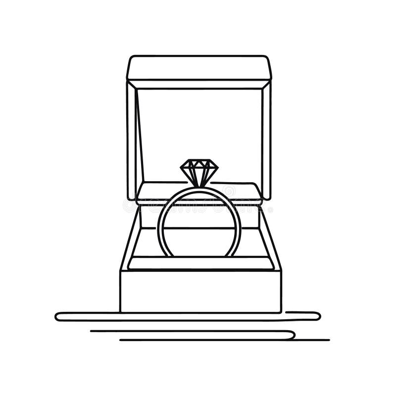 Wedding Ring in a Box, Continuous Line Drawing. One Line Art, Wedding ...
