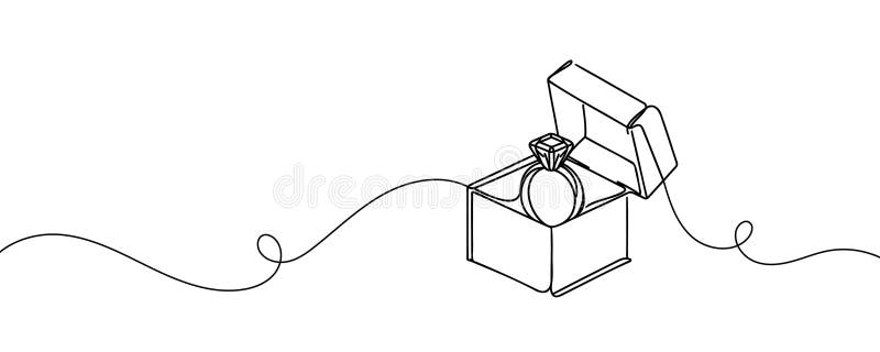 Wedding Ring in a Box, Continuous Line Drawing. One Line Art, Wedding ...