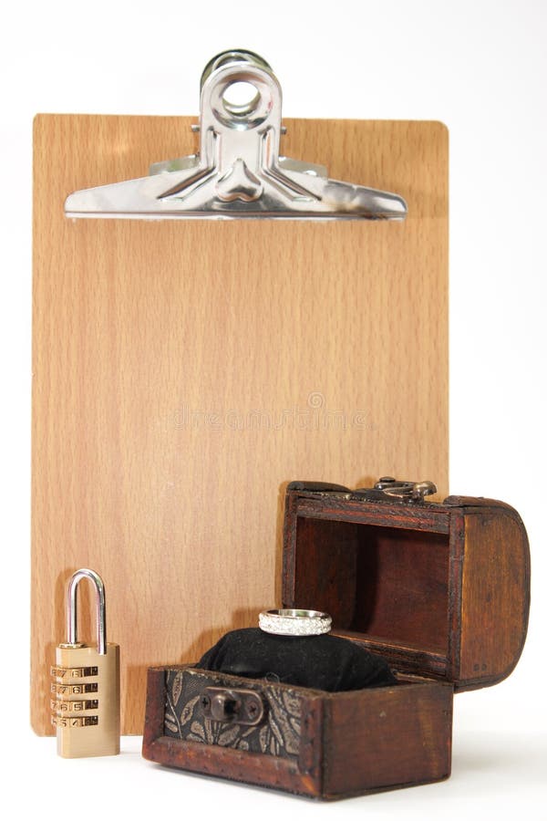 Wedding Ring in the Box with Padlock and Message Board Stock Image ...