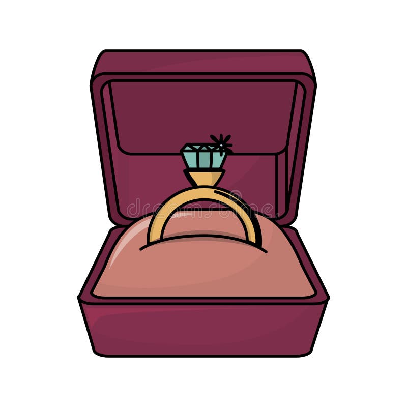 Wedding Ring Box Cartoon In Black And White Stock Vector - Illustration ...