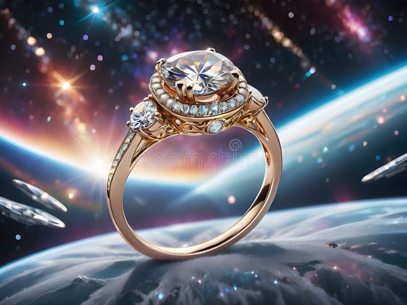 Wedding Ring with Celestial Background in the Galaxy of Love Stock ...