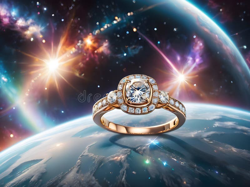 Wedding Ring with Celestial Background in the Galaxy of Love Stock ...