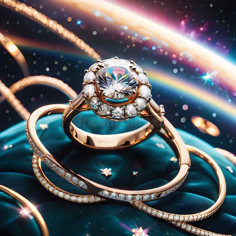 Wedding Ring with Celestial Background in the Galaxy of Love Stock ...