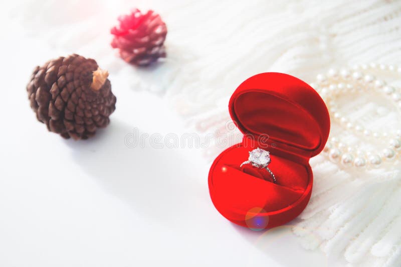 Wedding Ring, Diamond Ring in Red Box. Selective Focus Stock Photo ...