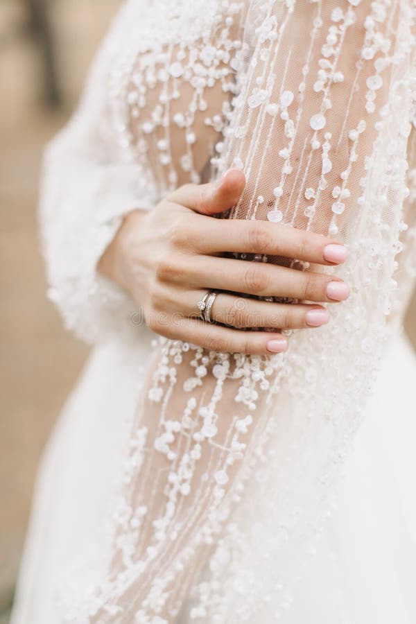 Wedding Ring on the Hand of the Bride Stock Image - Image of female ...