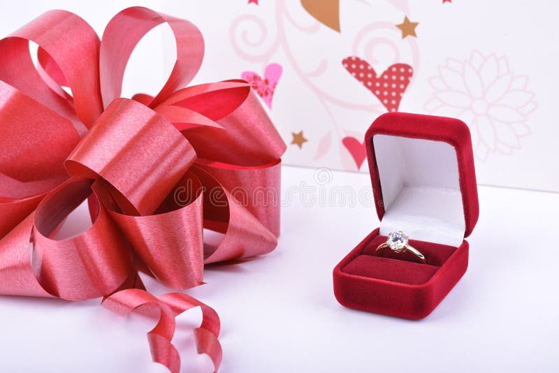 Diamond Wedding Ring in a Red Gift Box Stock Image - Image of concepts ...