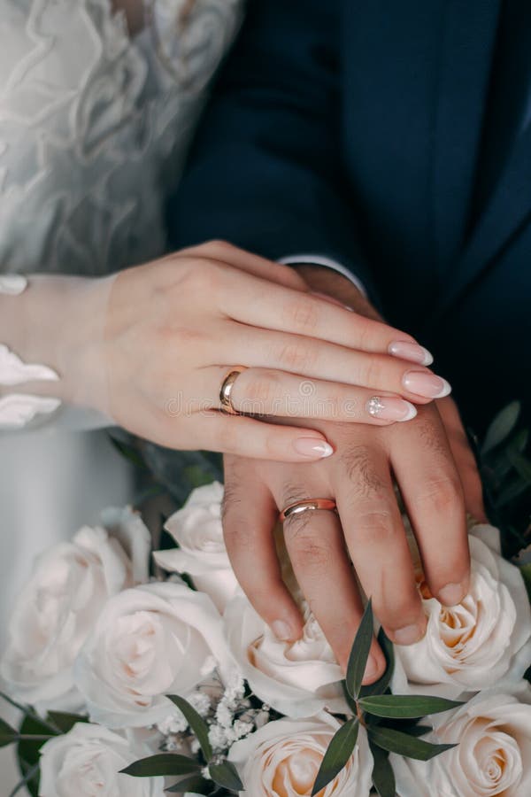 Wedding Rings B W. Hands of Bride and Groom with Rings Stock Photo ...