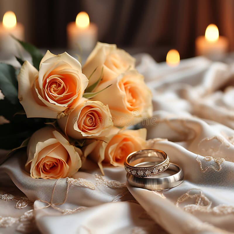 Wedding Rings on the Background of Roses. Wedding Concept Stock ...