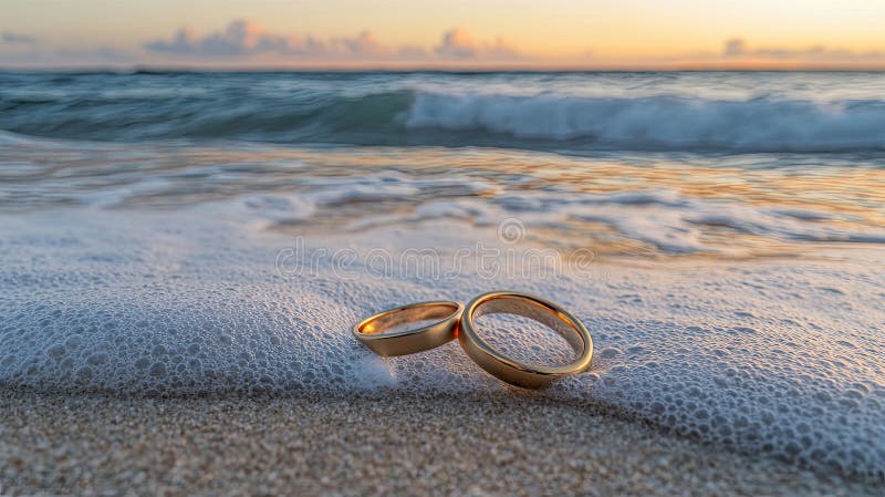 Wedding Rings on Beach at Sunset Stock Illustration - Illustration of ...