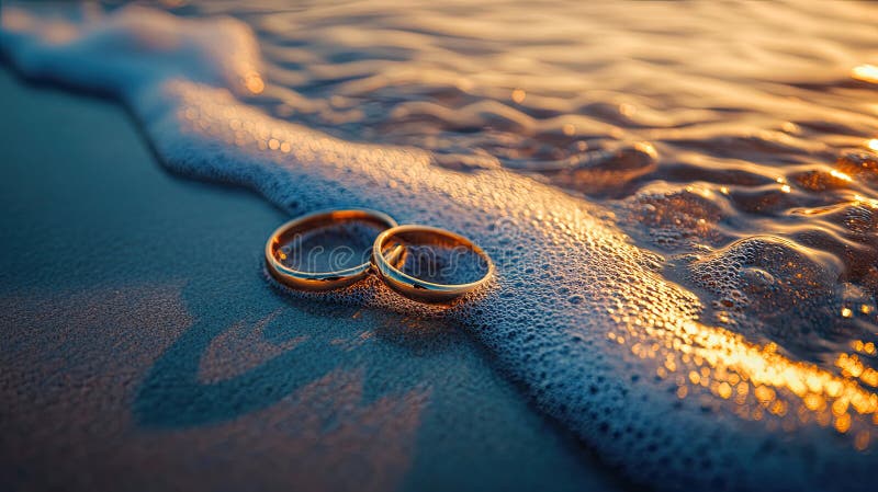 Wedding Rings on Beach at Sunset Stock Illustration - Illustration of ...