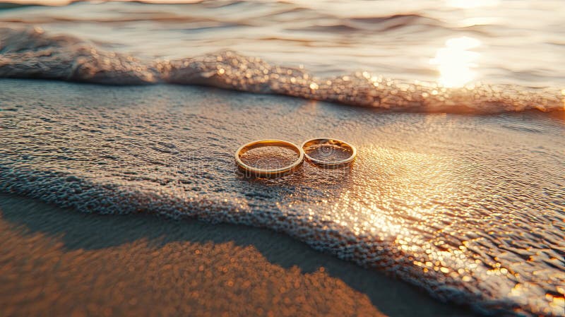 Wedding Rings on the Beach at Sunset Stock Illustration - Illustration ...