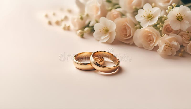 Wedding Rings with Beige Flowers and Copy Space Stock Illustration ...