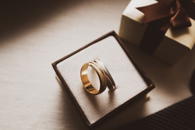 Wedding Rings in the Box Close Up Top View Stock Photo - Image of ...