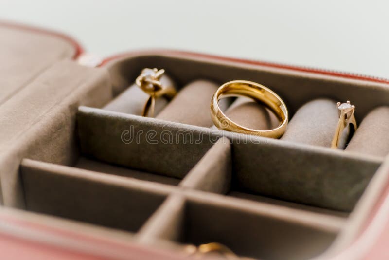 Wedding rings on a box stock photo. Image of dish, baking - 250025794