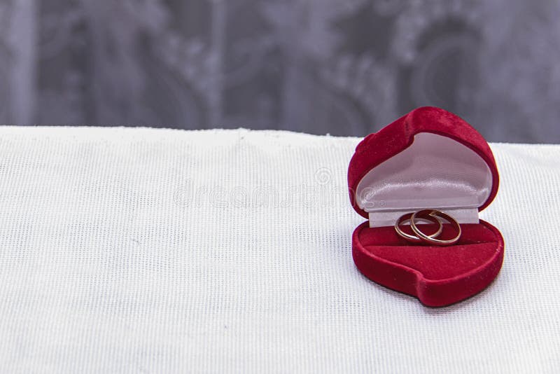 Wedding Rings in a Box, Wedding Props, Red Box with a Ring Stock Photo ...