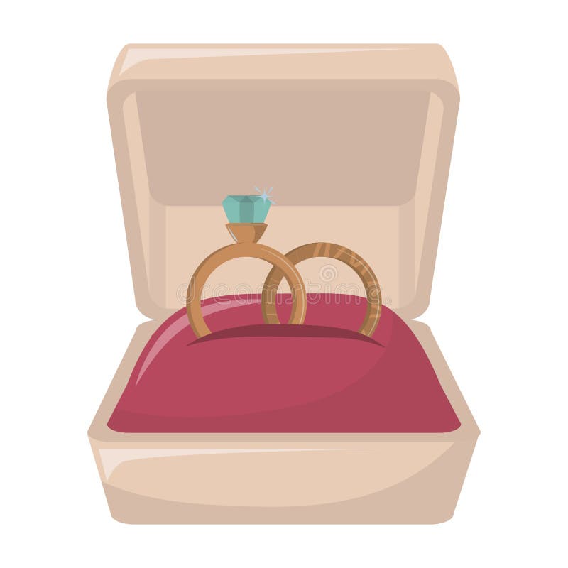 Wedding Rings in Box Cartoon Isolated Blue Lines Stock Vector ...