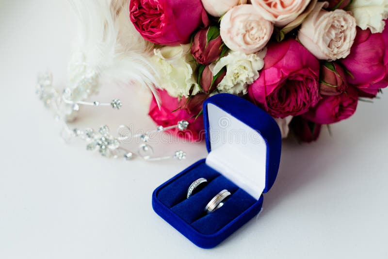 Wedding Rings and Bride S Bouquet Stock Image - Image of couple ...