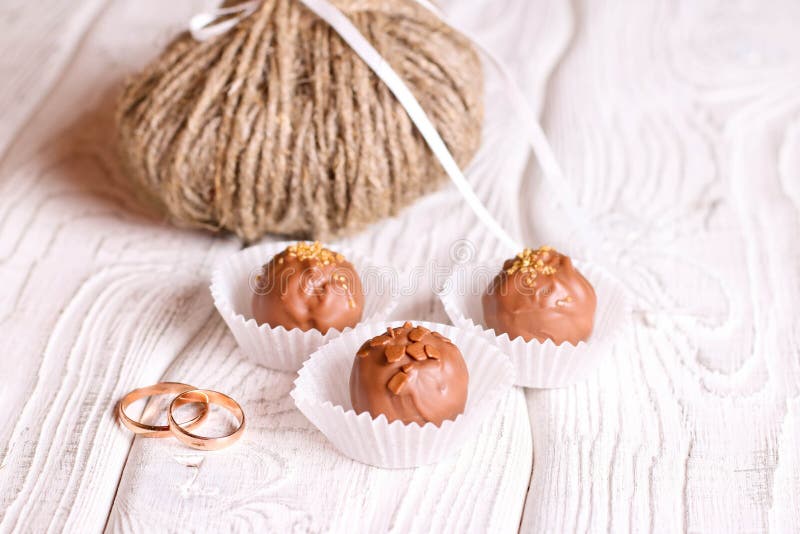 Wedding Rings and Chocolate Sweets Stock Image - Image of celebration ...