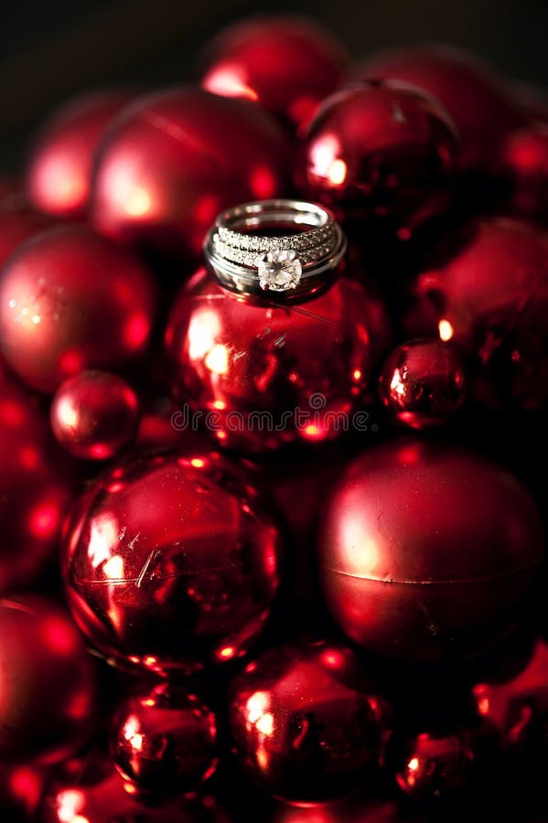 Wedding Rings on Christmas Ornaments Stock Image - Image of joined ...