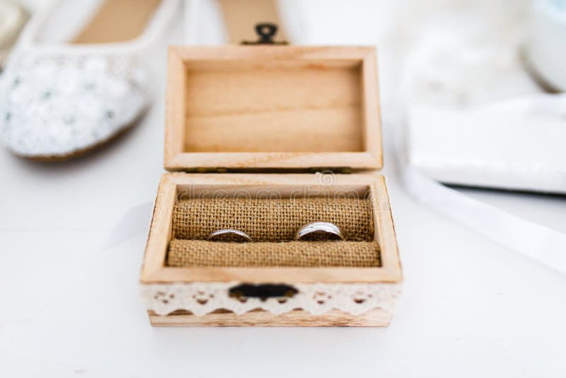 Wedding Rings in the Classic Wooden Box Stock Photo - Image of ...