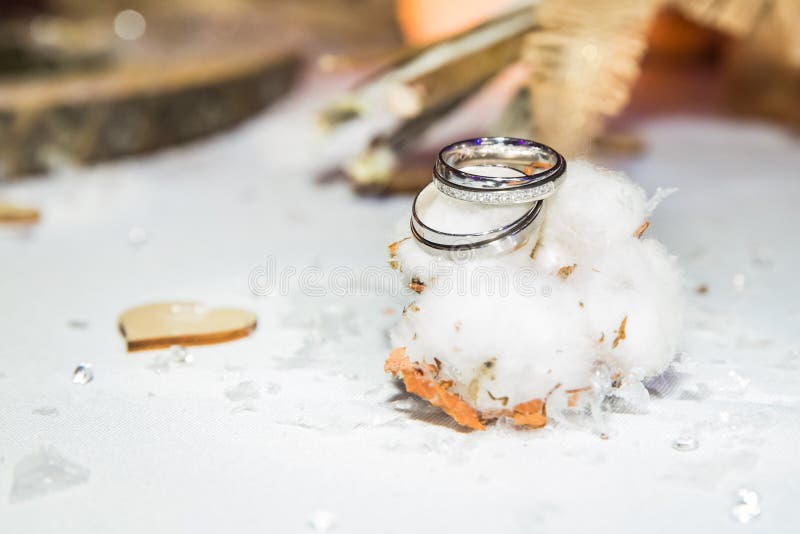 Wedding Rings on Cotton Flower in White Light Stock Image - Image of ...