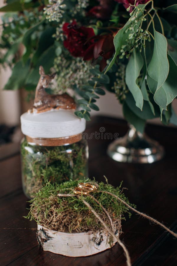 Wedding Rings Decorated in Boho Style Stock Photo - Image of fingers ...