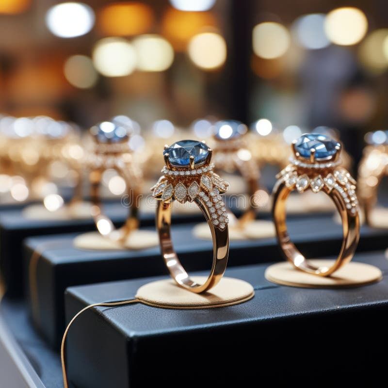 Wedding Rings with Diamonds on the Table in a Jewelry Store. Stock ...