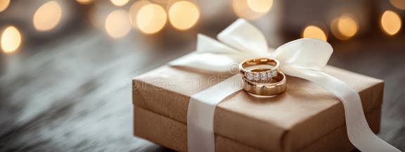 Wedding Rings and Gift. Selective Focus Stock Photo - Image of symbol, happy: 357961802
